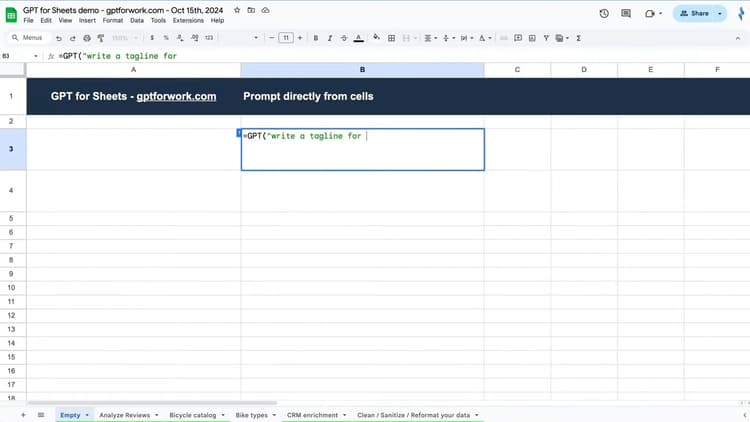 GPT for Sheets: AI add-on for Google Sheets | GPT for Work