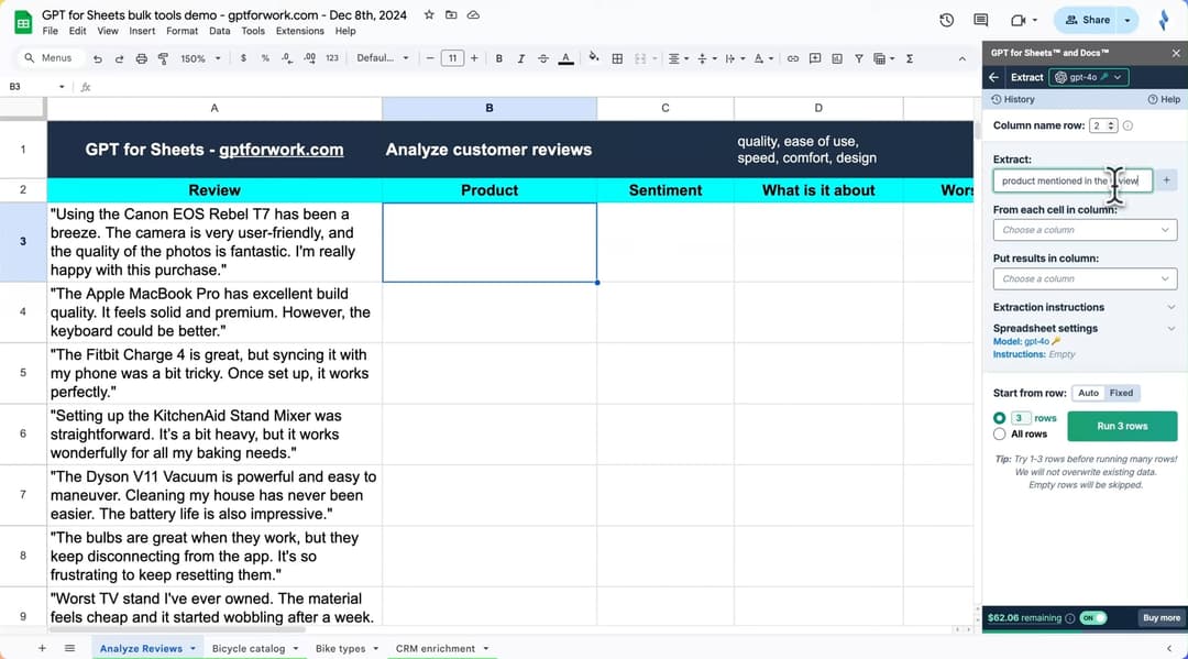 GPT for Sheets: AI add-on for Google Sheets | GPT for Work