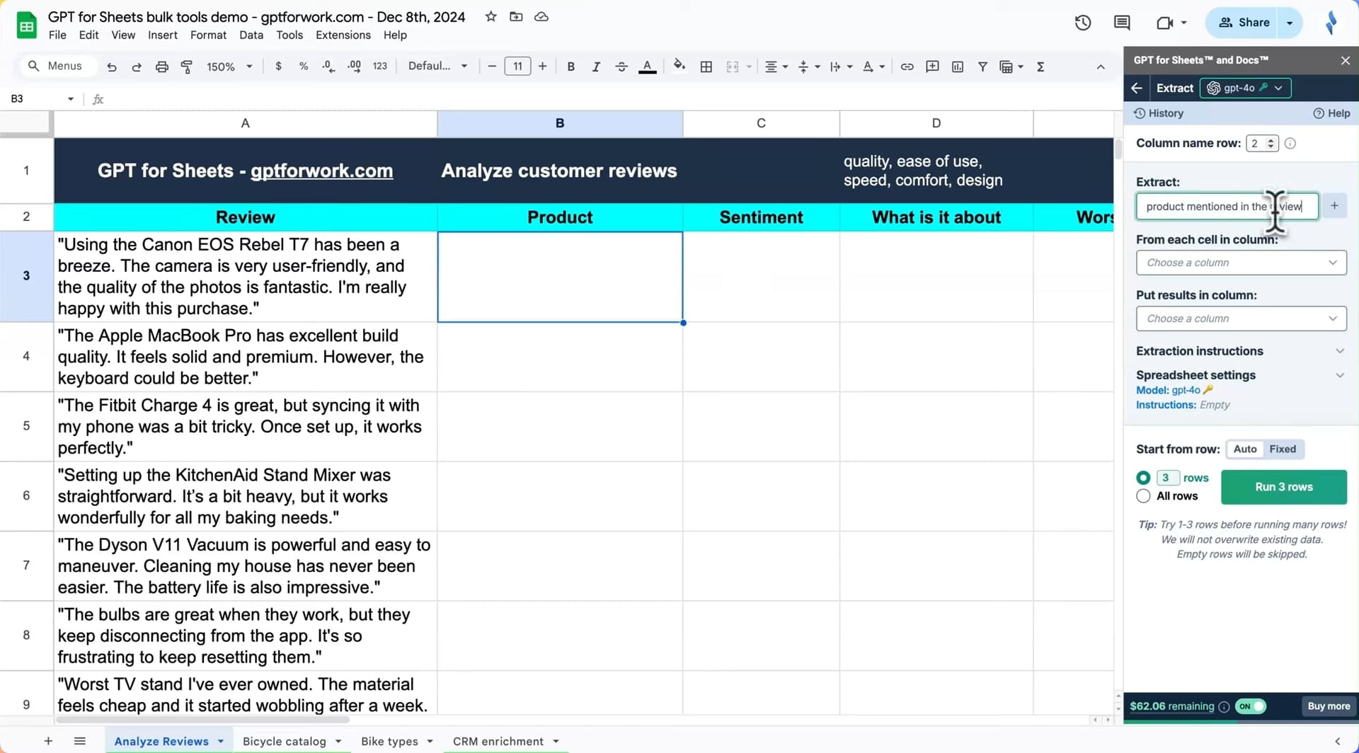 GPT for Sheets: AI add-on for Google Sheets | GPT for Work