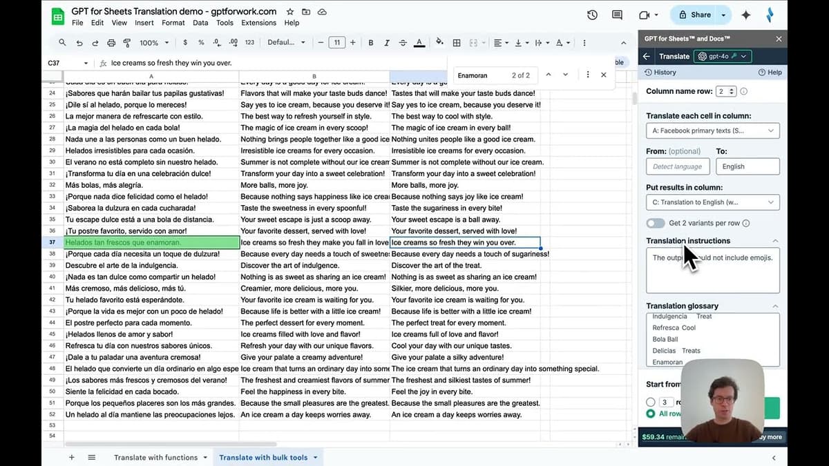 Translate with AI in Excel & Sheets | GPT for Work